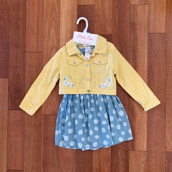 Little Lass | Dresses | Nwt Little Lass Jacket Dress Set Denim Floral ...